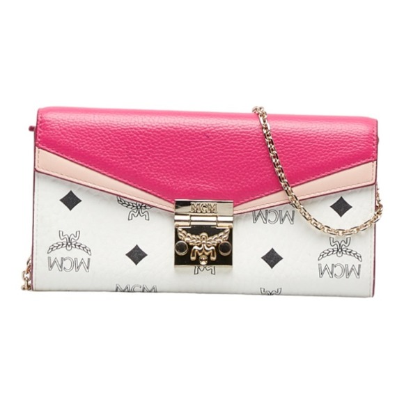 MCM | Bags | Mcm Chain Long Wallet Pink White Pvc Leather Ladies | Poshmark